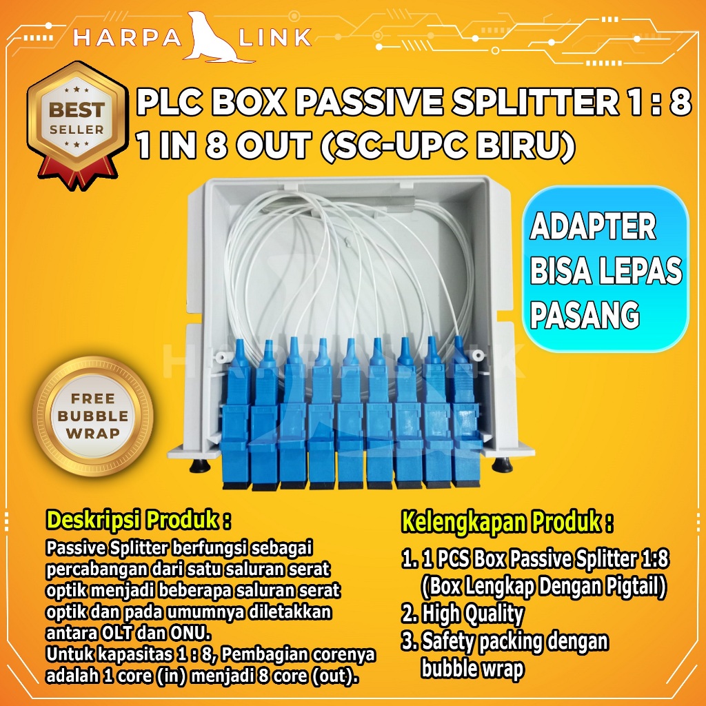 Jual Passive Splitter Box 1:8 SC UPC / PLC Box 1:8 SC UPC Fiber Optik ...