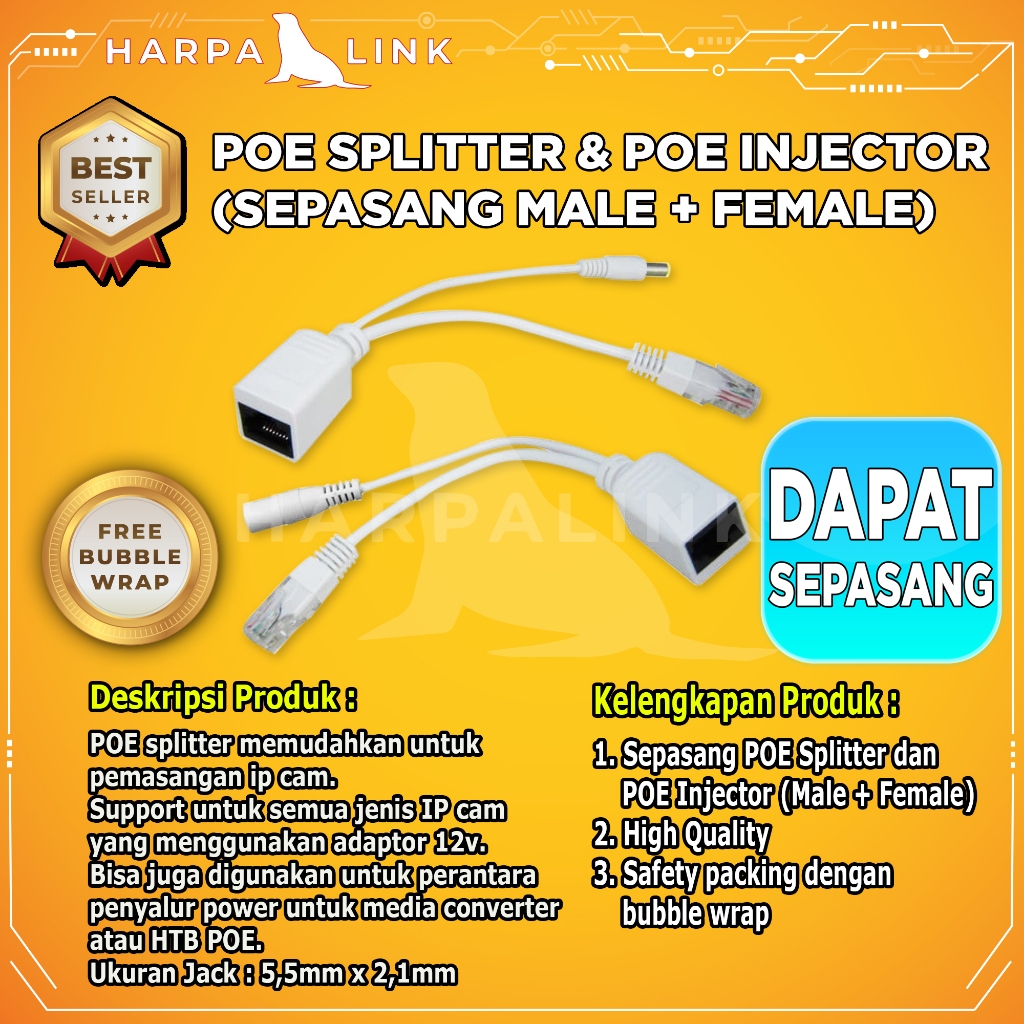 Jual Kabel POE Injector & POE Splitter Set Kabel POE Set White Putih ...