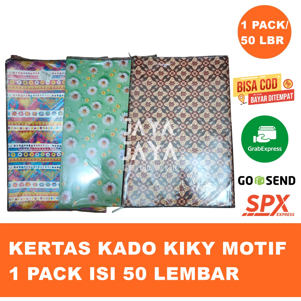 Jual Kertas Kado Kiky 1 Pack isi 50 Lembar Motif Batik Bunga dan ...