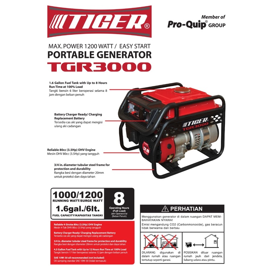 Jual Genset TIGER TGR3000 / Power Generator 1200 Watt 4 Tak TGR 3000 ...
