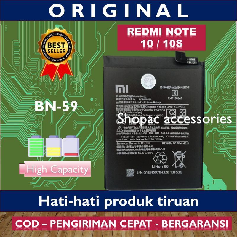 Jual BATERAI XIAOMI REDMI NOTE 10 NOTE 10S BN59 BN 59 DOUBLE POWER ...