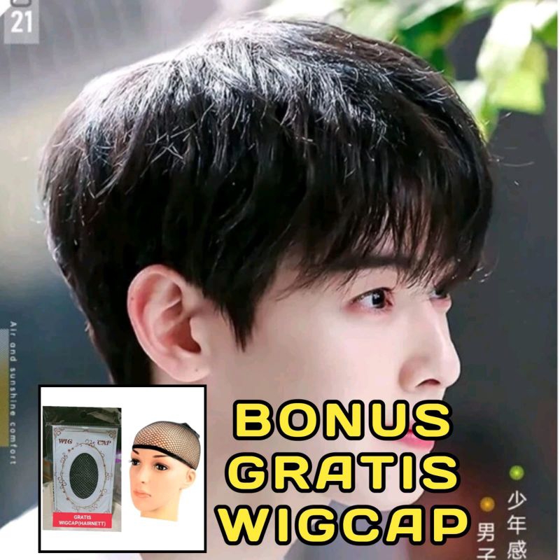 Jual Wig Rambut Pendek Lurus Pria Versi Korea Poni Tampan Bonus Gratis Wigcap / Hairnet / Wignet ...