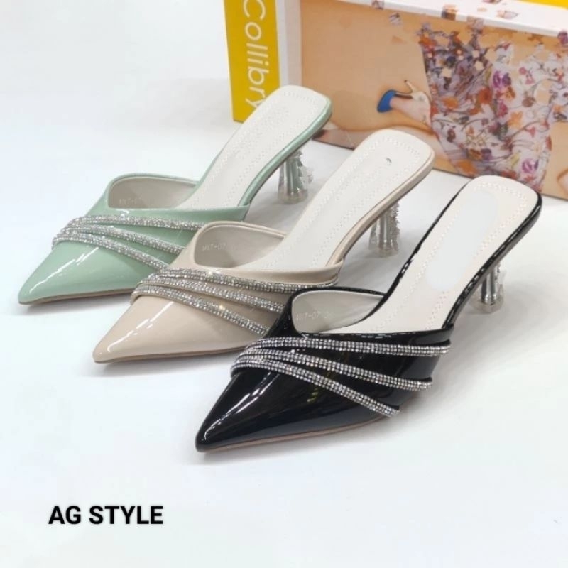 Jual Sandal Heels kaca Wanita hak Kerucut bapau lancip mutiara diamond ...
