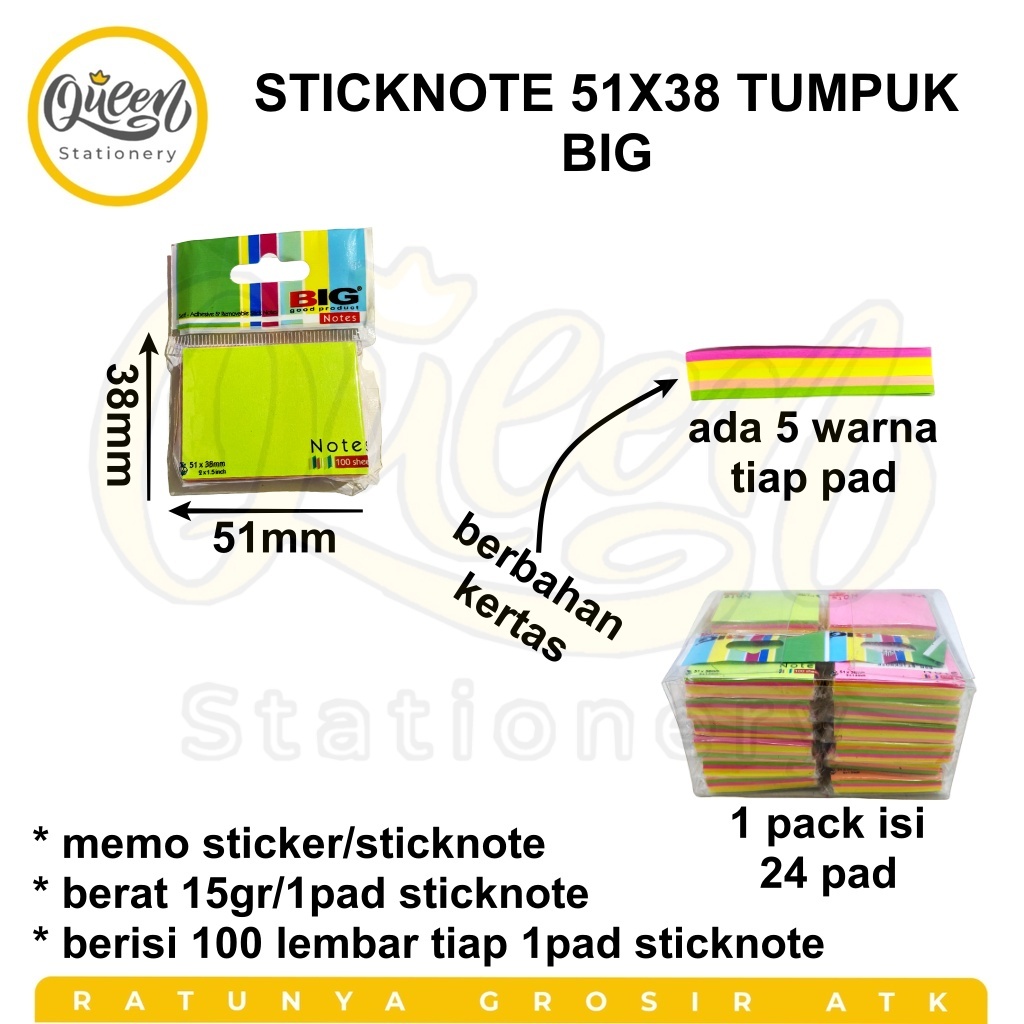 Jual 1 PAD STICKNOTE 51X38 TUMPUK BIG MEMOPAD STICKY NOTES (010193 ...