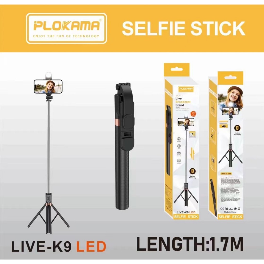 Jual PLOKAMA K9 Tongsis Tripod Bluetooth Selfie Stick Remote Tripod HP ...