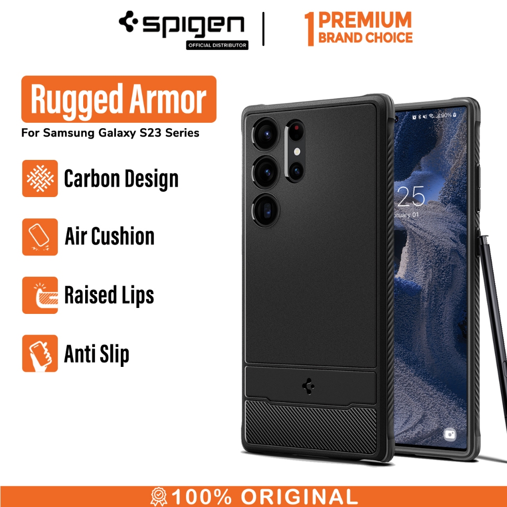 Jual Case Samsung Galaxy S23 Ultra Plus Spigen Rugged Armor Carbon Casing | Shopee Indonesia