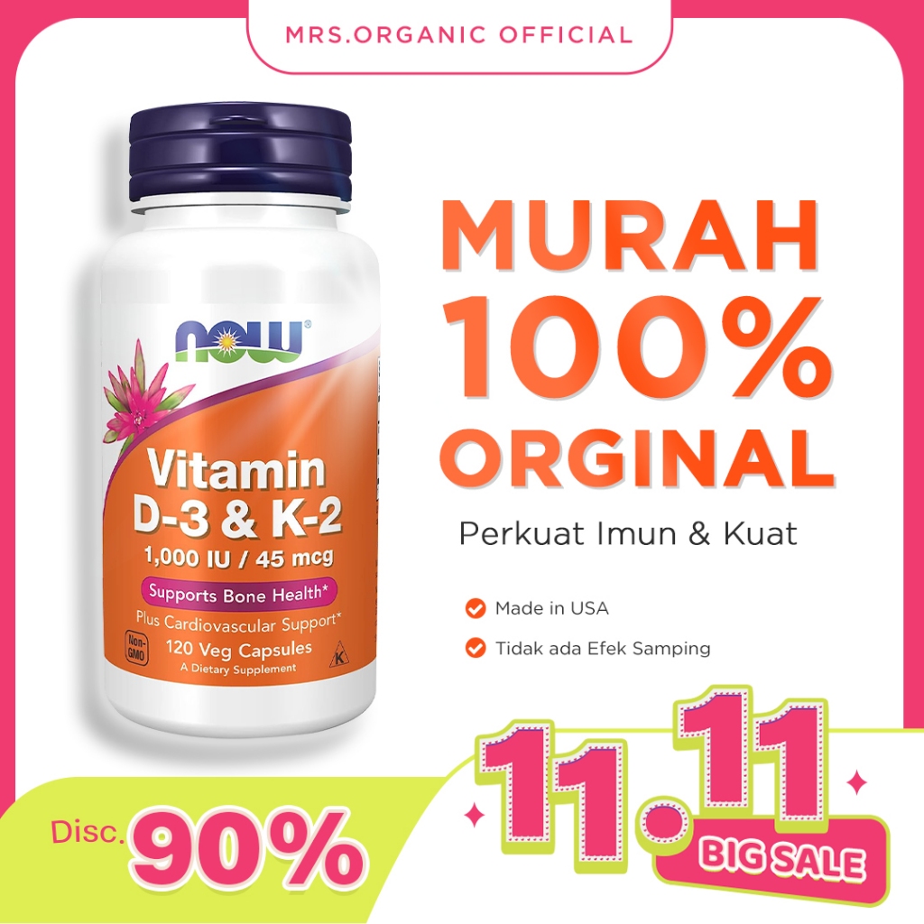 Jual NOW Vitamin D3 D-3 K2 1000 IU 120 caps - imun daya tahan tubuh ...