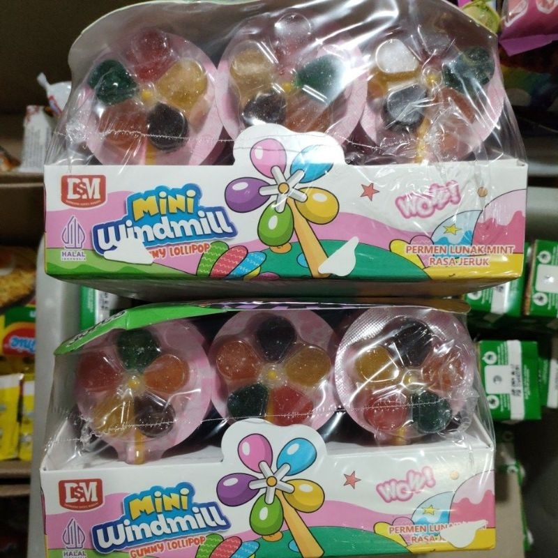 Jual mini windmill gummy lollipop permen lunak mint aneka rasa isi 30 ...