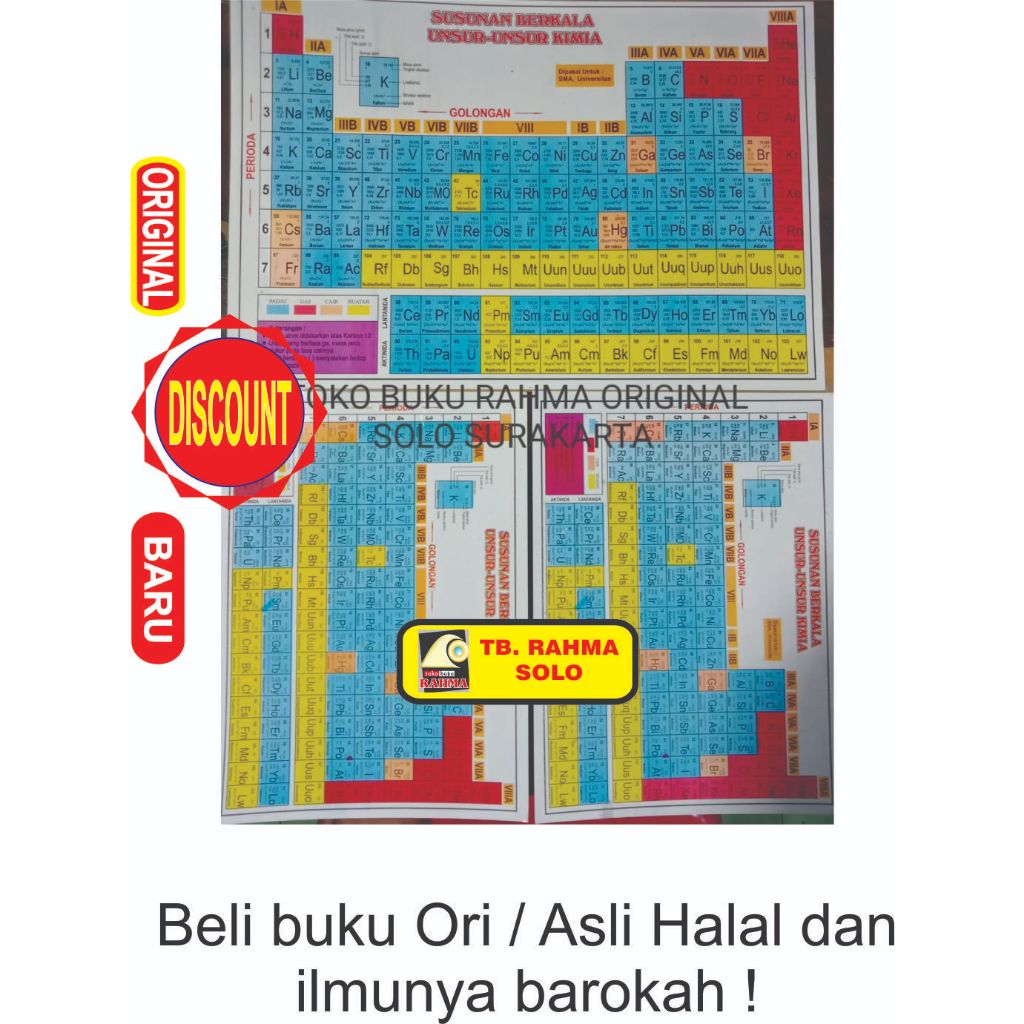 Jual Tabel Susunan Berkala Unsur-Unsur Kimia Tabel SPU Sistim Sistem Periodik Unsur Untuk SMA ...