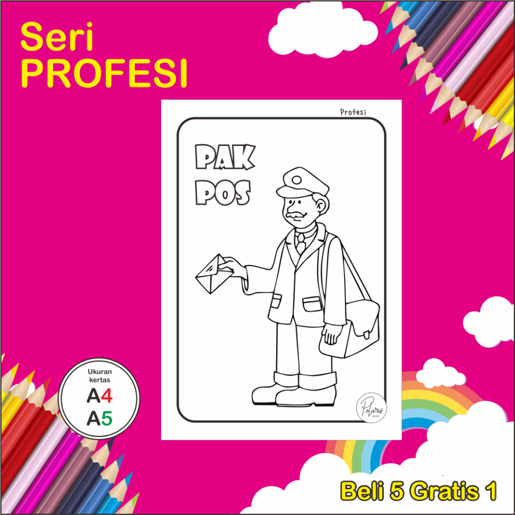 Jual Kertas gambar sketsa mewarnai tema PROFESI PEKERJAAN untuk anak SD ...