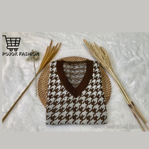 Jual Rompi Rajut Wanita motif Houndstooth Vneck Hight Quality pojok ...