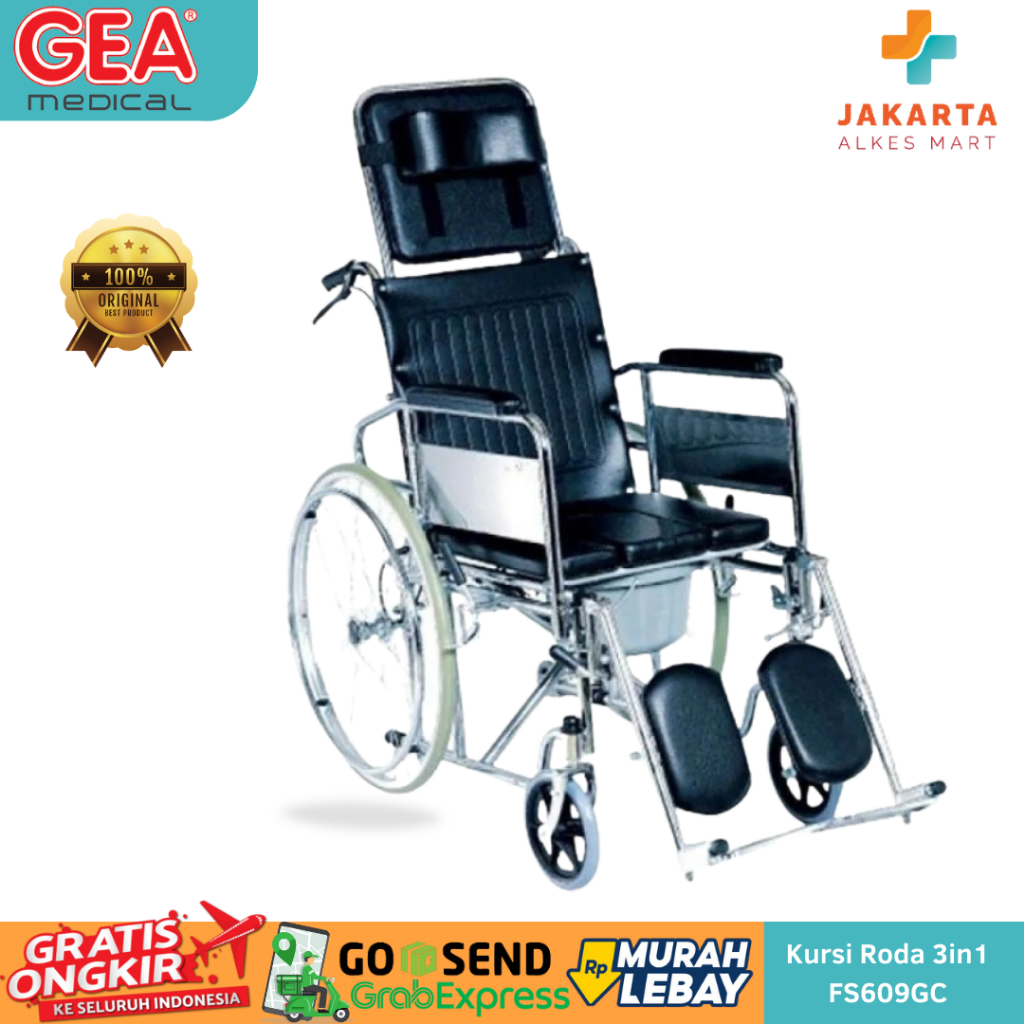 Jual Kursi Roda 3in1 Wheelchair Commode Gea FS609GC Berbaring + Pispot ...