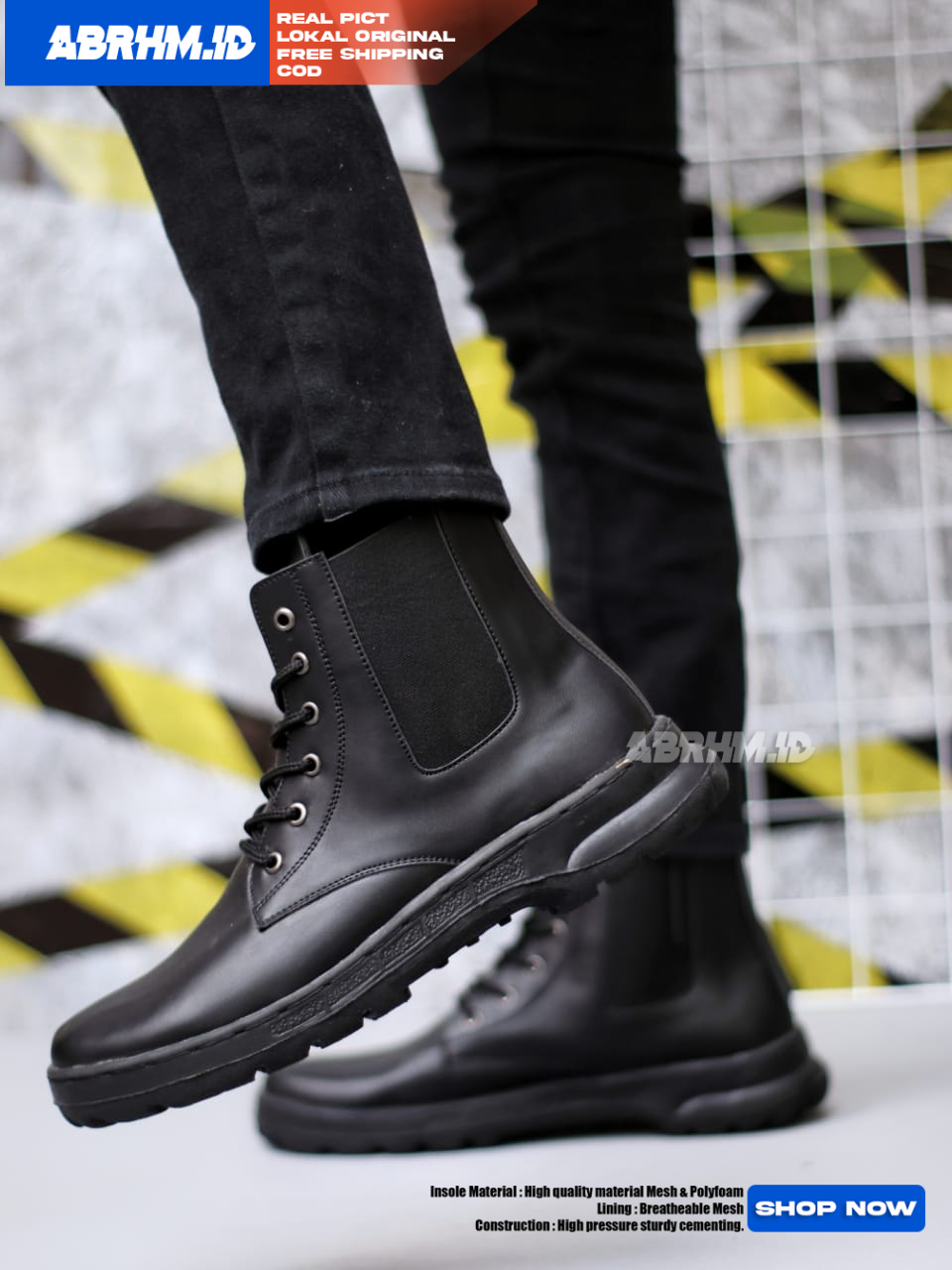 Jual ABRHM Sepatu Boots Hitam Tali Kerja Pria | Shopee Indonesia