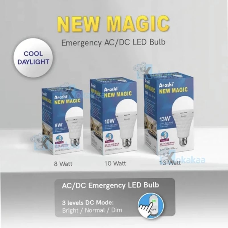 Jual Lampu Bohlam Emergency LED ARASHI MAGIC 8W 9W 10W 12W 13W 18W ...