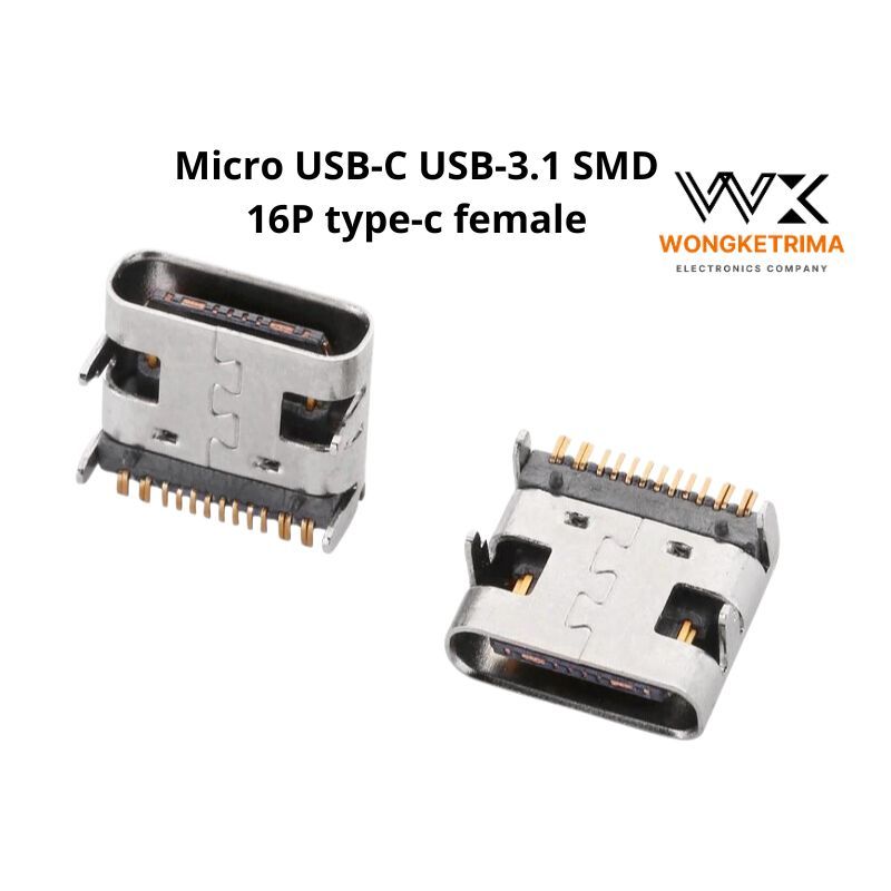 Jual SOKET Micro USB-C USB-3.1 SMD 16P type-c female socket | Shopee ...