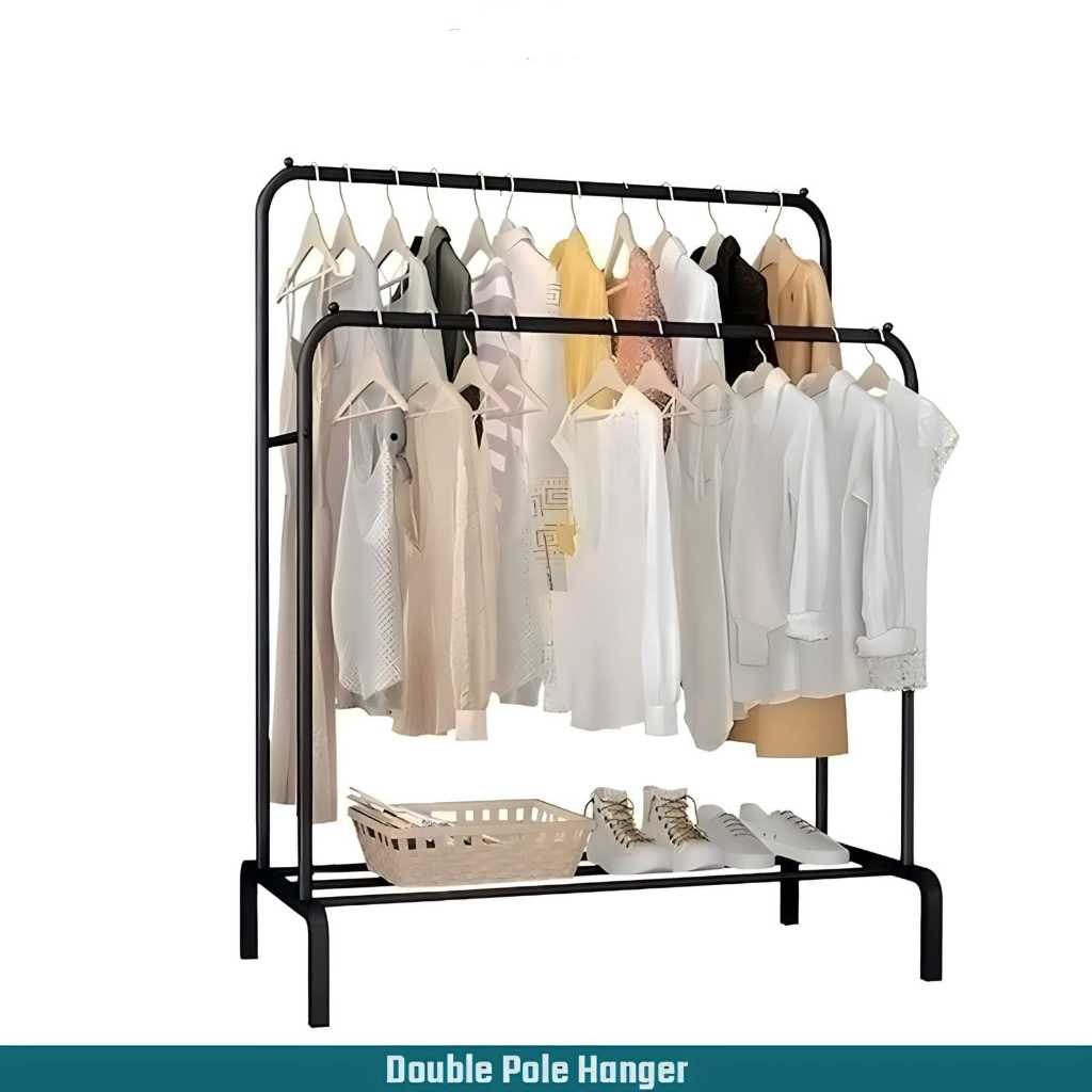 Jual Big Stand Hanger Double Pole Gawang Rak Baju Bahan Besi Portable ...