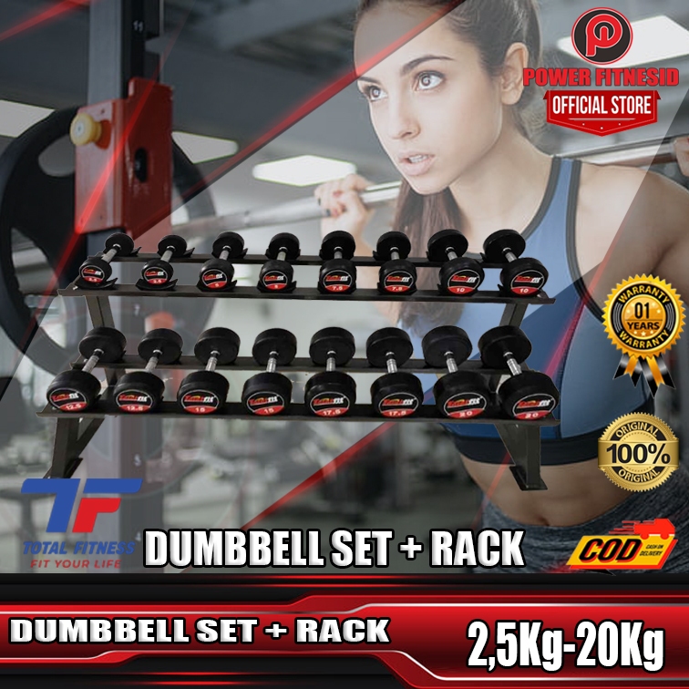 Jual Alat Olahraga Angkat Beban Fitness Dumbbell Set + Rack 2,5 - 20 Kg | Shopee Indonesia