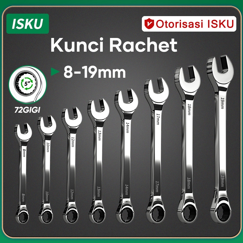 Jual Isku Kunci Rachet 72gigi 8-19mm Kunci Ring Pas Bolak Balik Kunci Flexible Kombinasi Ratchet ...