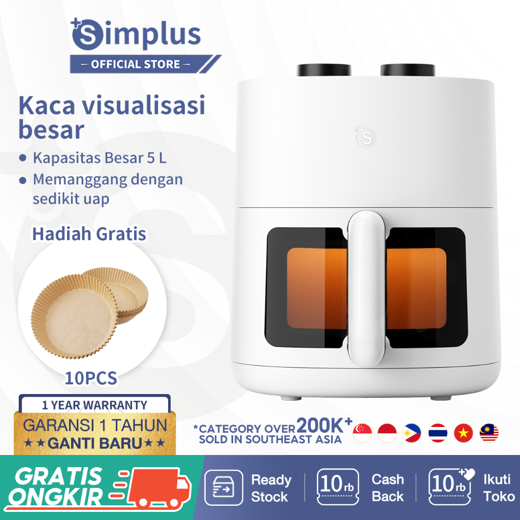Jual SIMPLUS Air Fryer Gen-S N1 Pro Tampilan Kaca Kapasitas Besar 5L Model Tombol Sentuh ...