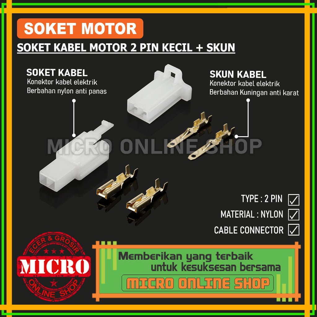 Jual PAKET 10 PASANG Socket Motor 2 Pin Kecil + Skun / Soket Kabel ...