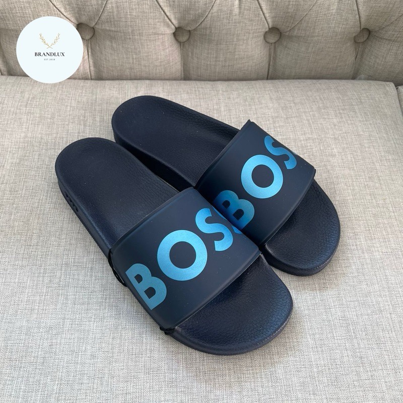 Jual Hugo Boss man slides / sandals navy logo blue with tag | Shopee ...
