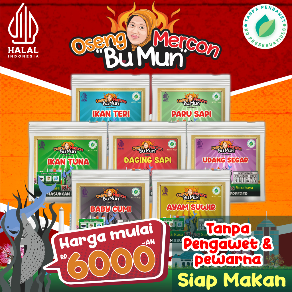 Jual OSENG MERCON BU MUN /cumi/paru/daging sapi/tuna suwir/udang ...