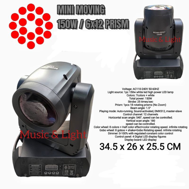 Jual Moving head beam 150 watt 6x12 Prisma 8 Gobo Beam Spot, Gobo ...