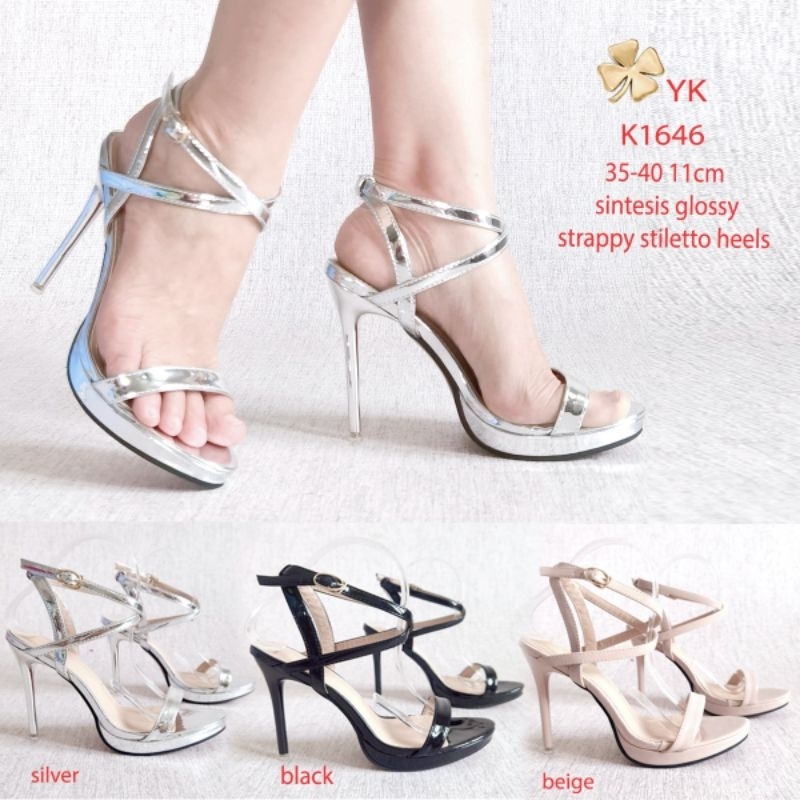 Jual YKshoes 1646 high heels 11cm black cream stiletto heels strappy ...