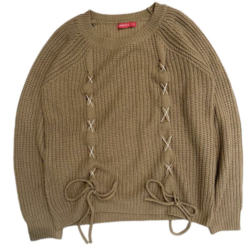 Jual Tied Knit Sweater Longsleeve Top | Sweatshirt Bow Lace Pita Ikat ...