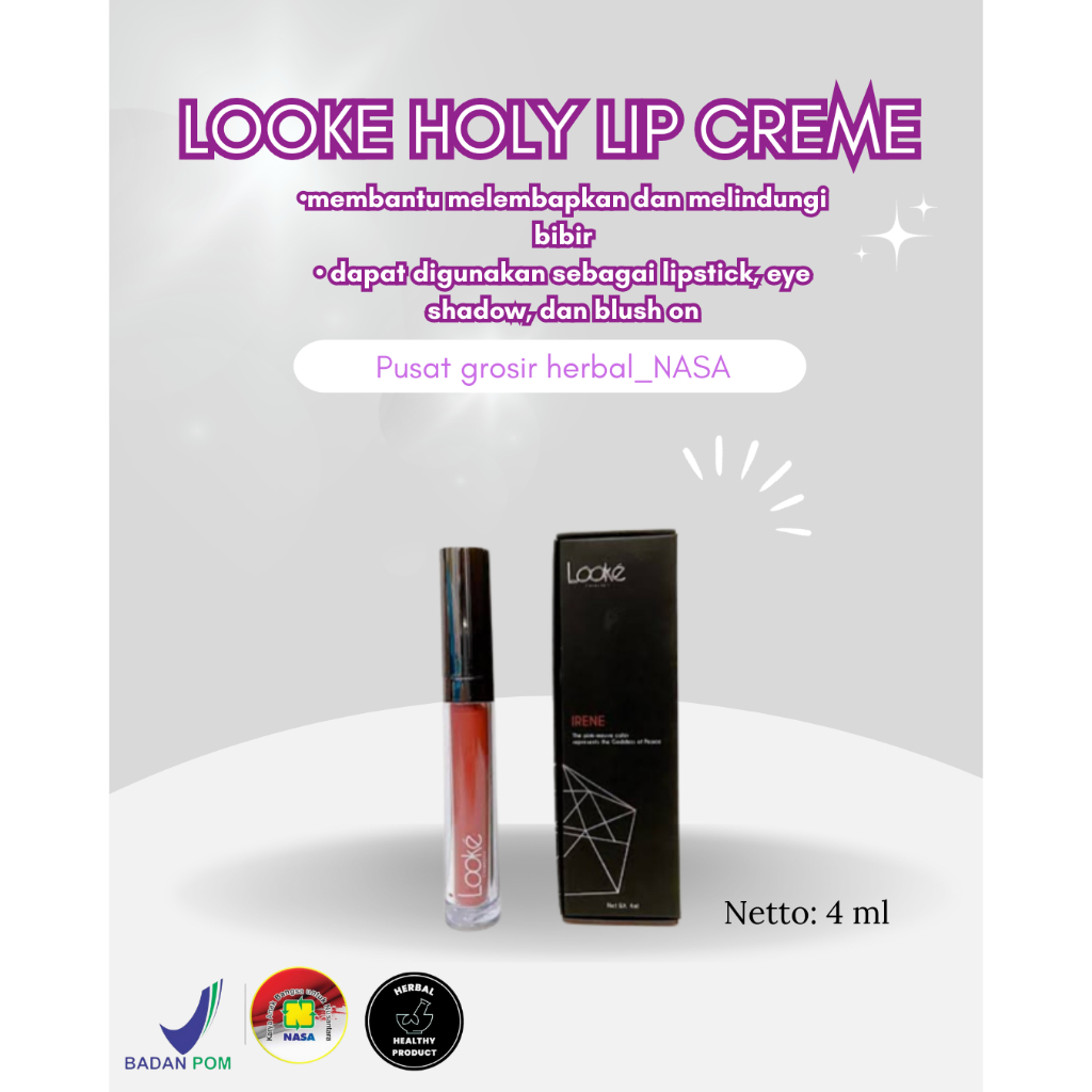 Jual LOOKE HOLY LIP CREAM GAIA Warna Peach Brownie Original NASA ...