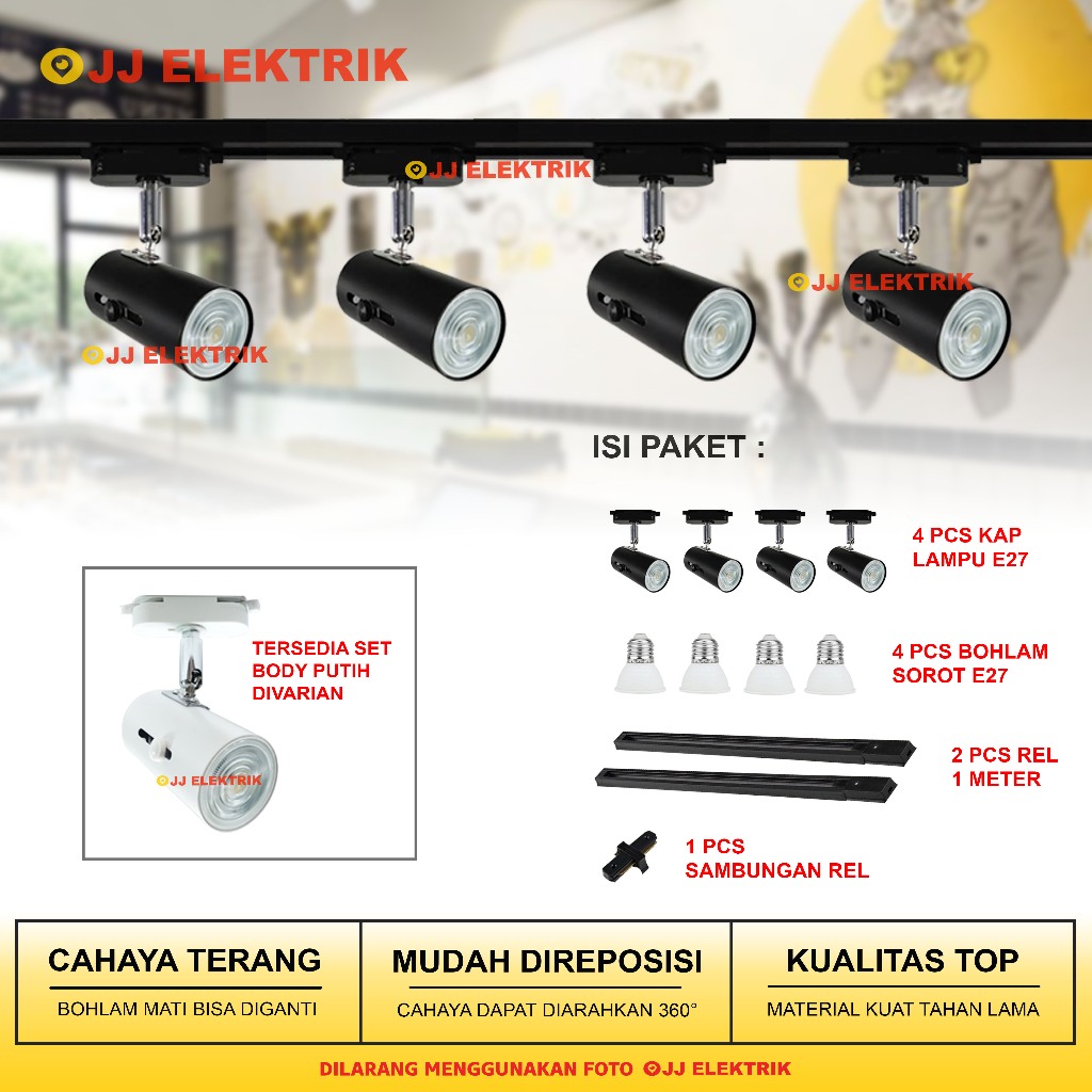 Jual 4 Set Lampu Sorot Rel Spotlight Track Light 2 Meter - Lampu ...