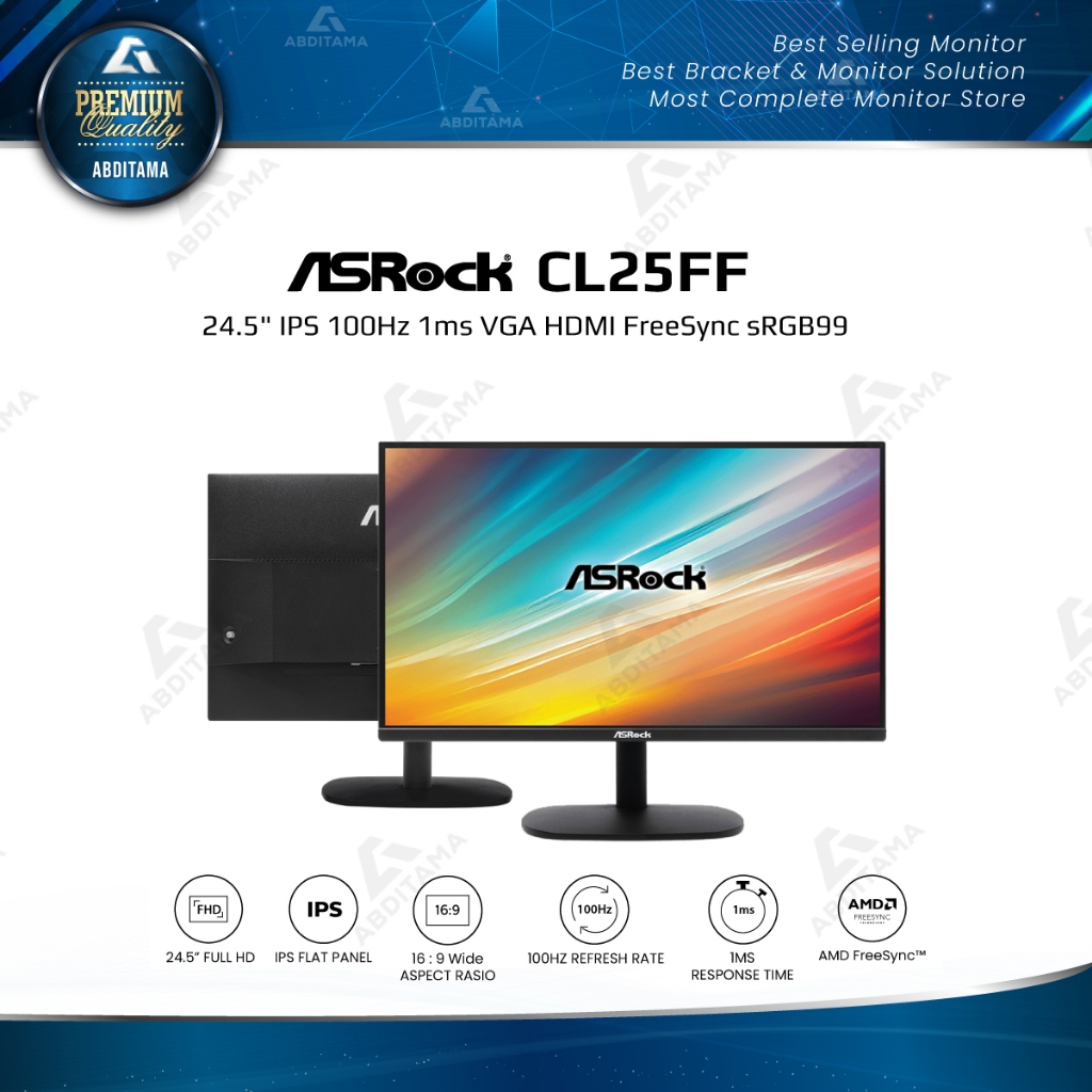 Jual Monitor LED ASROCK CL25FF 24.5" IPS 100Hz 1ms VGA HDMI FreeSync ...