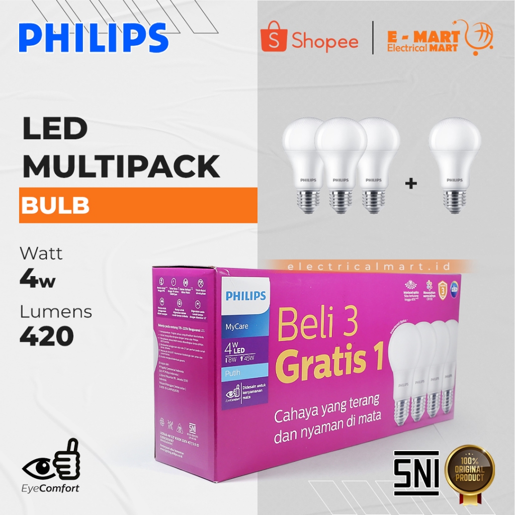 Jual [ PROMO PAKET BELI 3 GRATIS 1] PHILIPS LED Bulb Paket / Lampu ...