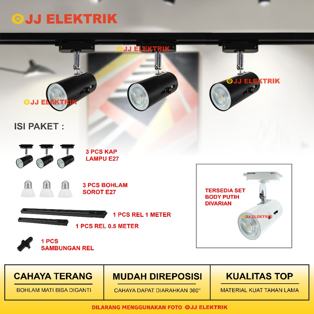 Jual Set 3 Lampu Sorot Rel 1.5M Track Light Hitam Putih - LED Spotlight Rumah, Toko, Cafe ...