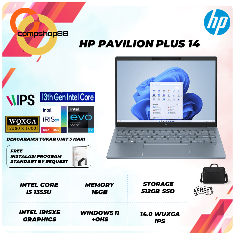 Jual Laptop HP Pavilion Plus 14 Ew0021Tu i5 1355U Ram 16Gb Ssd 512Gb WQXGA Ips W11 Ohs | Shopee ...