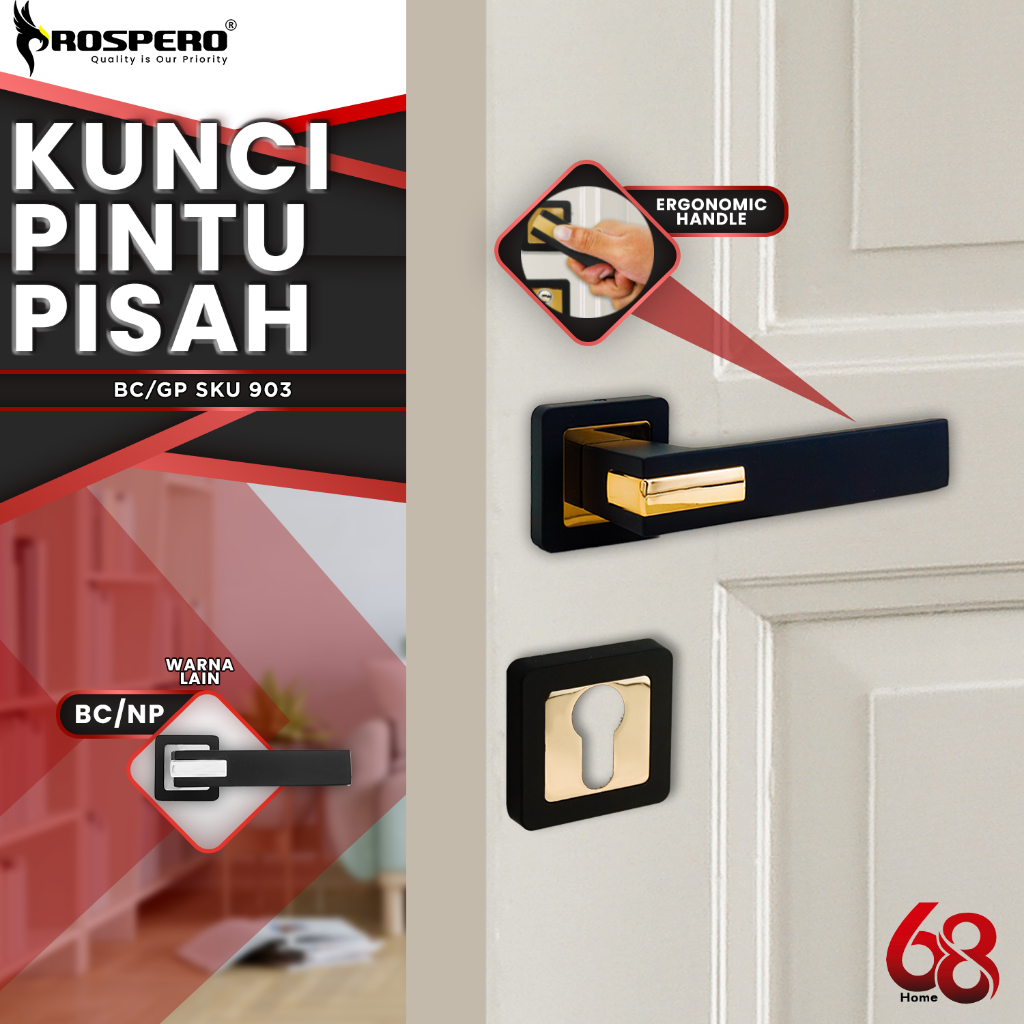 Jual Kunci Pintu Model Pisah PREMIUM PROSPERO | Kunci Pintu Set bahan Aluminium Black Series ...