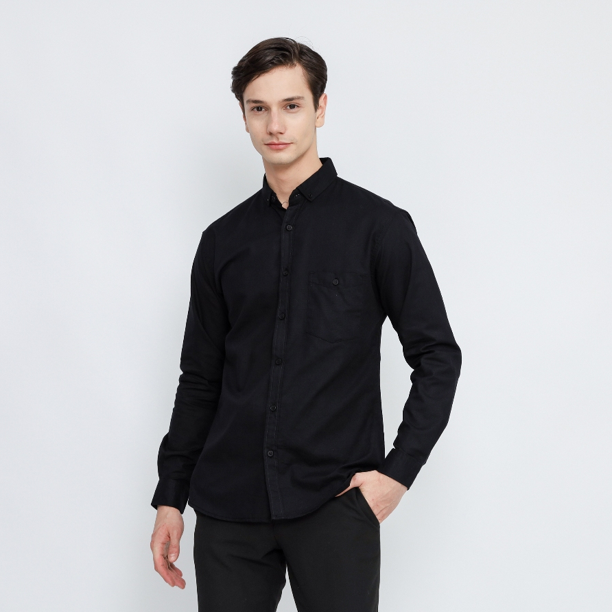 Jual Kemeja Polos Hitam Pria Lengan Panjang Slimfit | Kemeja Pria Hitam ...