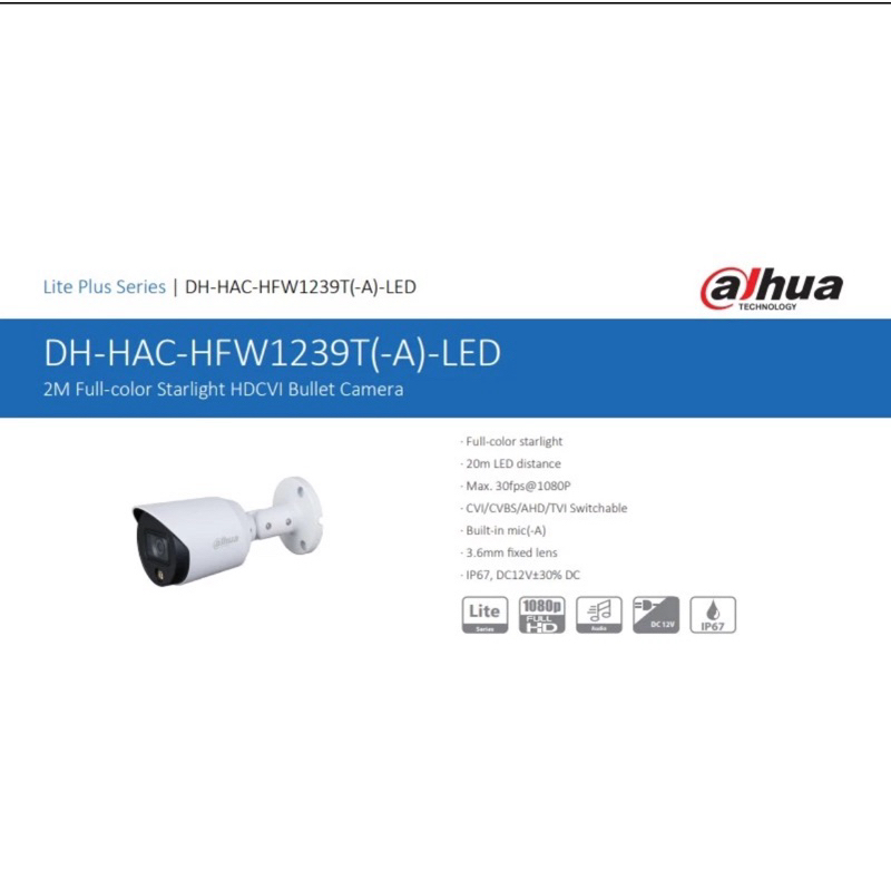 Jual Dahua CCTV HDCVI 1239 HAC-HFW1239T-A-LED 2MP Full-color Starlight ...
