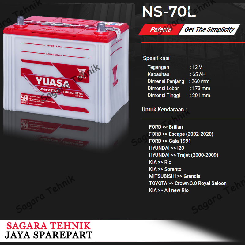 Jual Yuasa Aki Mobil NS70L 65 Ah NS 70 L RIO GRANDIS TOYOTA CROWN FORD ...