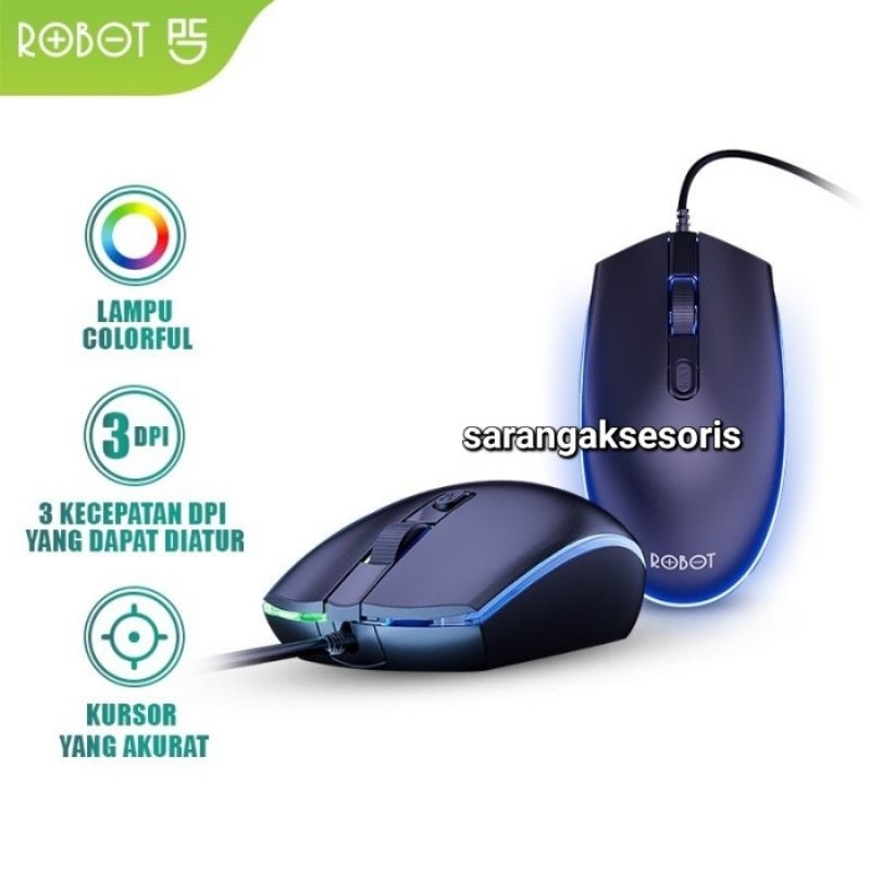 Jual Robot M130 Mouse Kabel Wired Office 3 DPI Speed Colorful LED PC ...