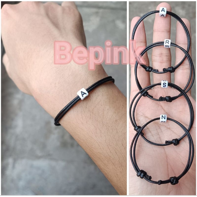 Jual GELANG INISIAL HURUF HITAM KUBUS PUTIH/WHITE DOUBLE SLIDE ...