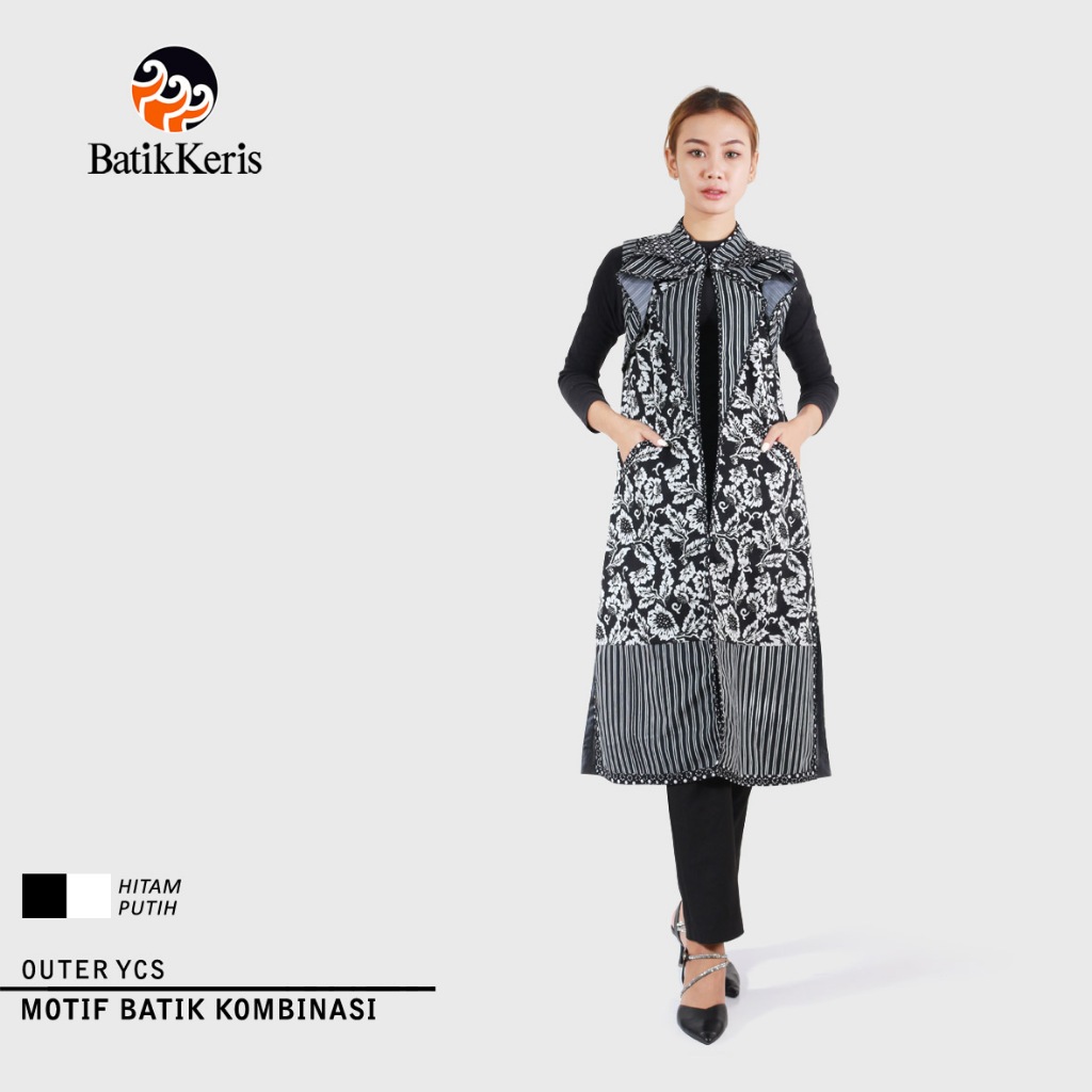 Jual Batik Keris Outer YCS Batik Kombinasi Hitam Putih | Shopee Indonesia