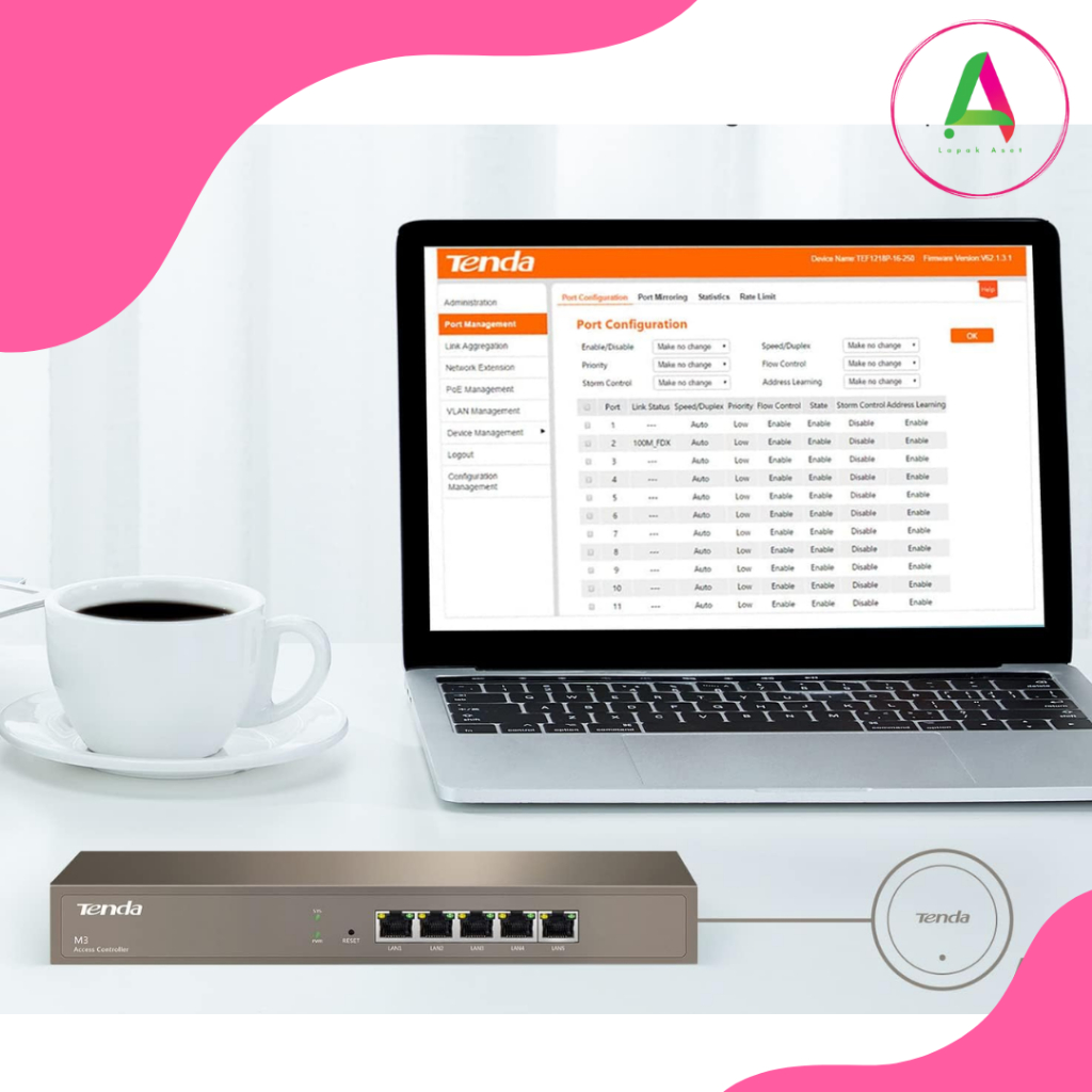 Jual Tenda 4E10041 M3 Access Point Controller, 5 Gigabit LAN Ports, Plug and Play, Automatic ...