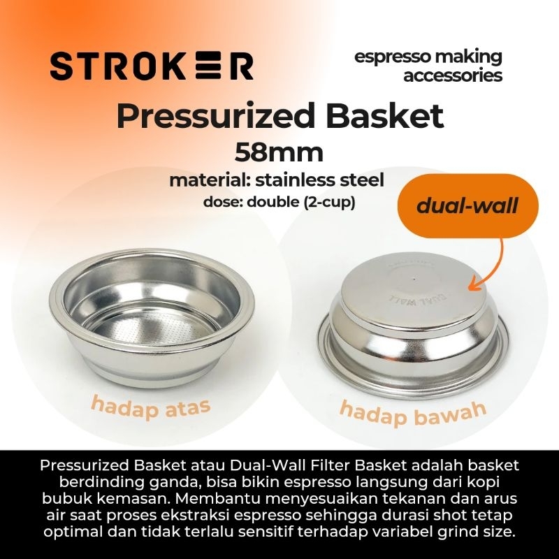 Jual Pressurized Basket 58mm double shot dose - dual wall filter basket ...