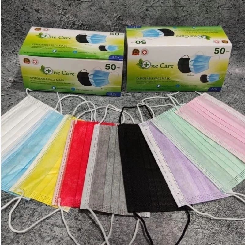 Jual Masker Earloop Earlop One Care Biru Hijau Abu Hitam Putih 1 Box ...