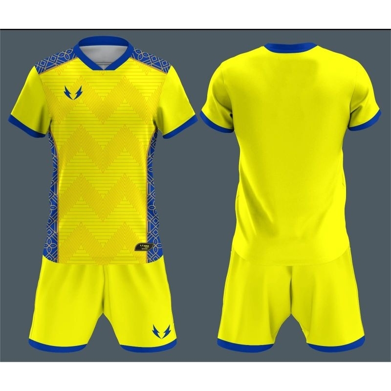 Jual SIXA Baju Futsal Setelan Stelan Jersey Bola Kuning list Biru, Bisa ...