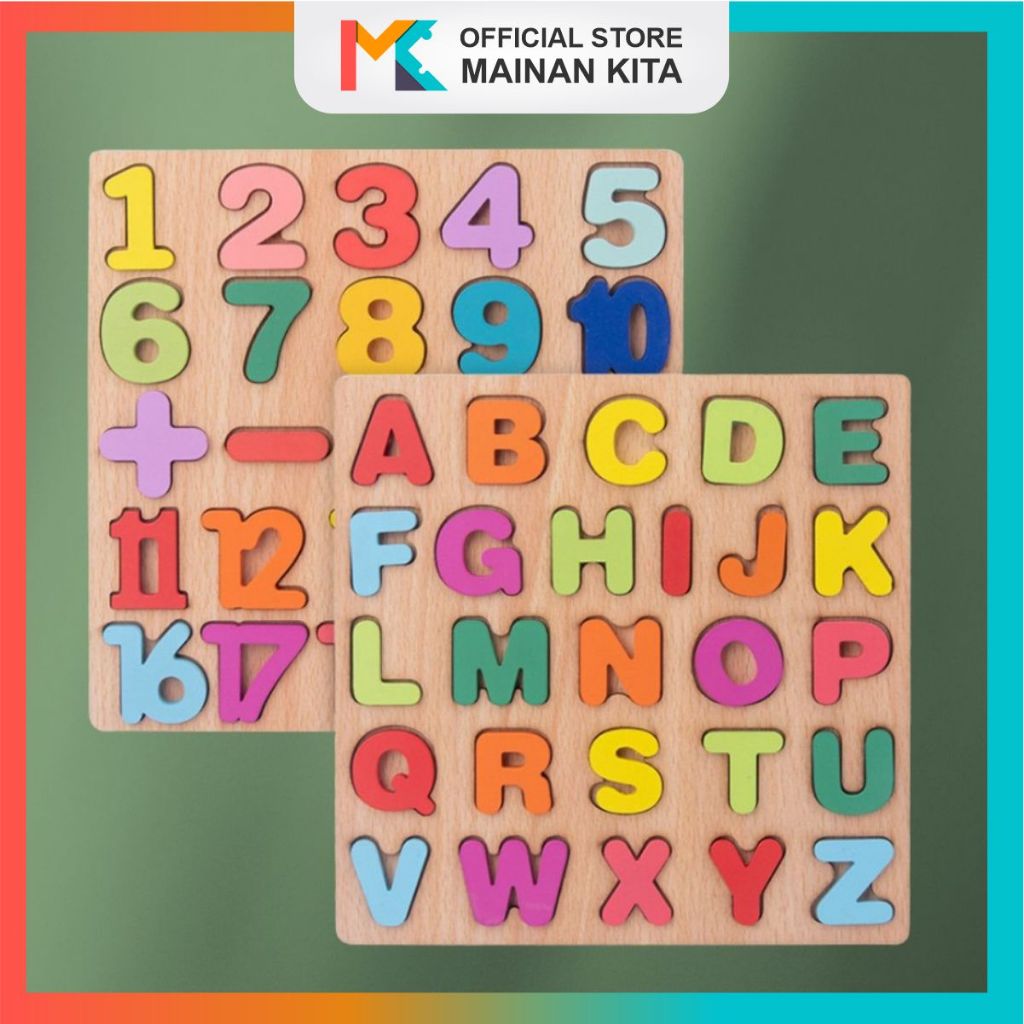 Jual [MK102] Mainan Puzzle Kayu Edukasi Huruf ABC dan Angka untuk ...