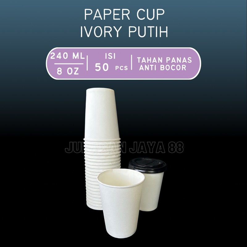 Jual (50pcs) Paper Hot Cup IVORY/PUTIH 8 Oz (240ml) | Cup + Tutup Hitam | Gelas Minuman Panas ...