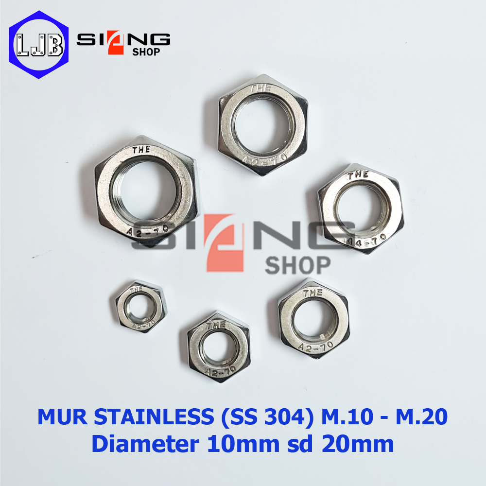 Jual Mur Stainless 304 M10 sd M20 THE A2-70 | Shopee Indonesia