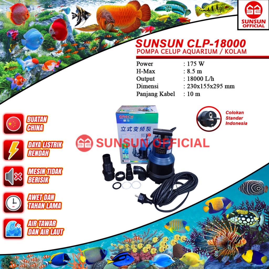 Jual SUNSUN GRECH CLP 18000/CLP 20000 SUBMERSIBLE WATER PUMP KOLAM ...